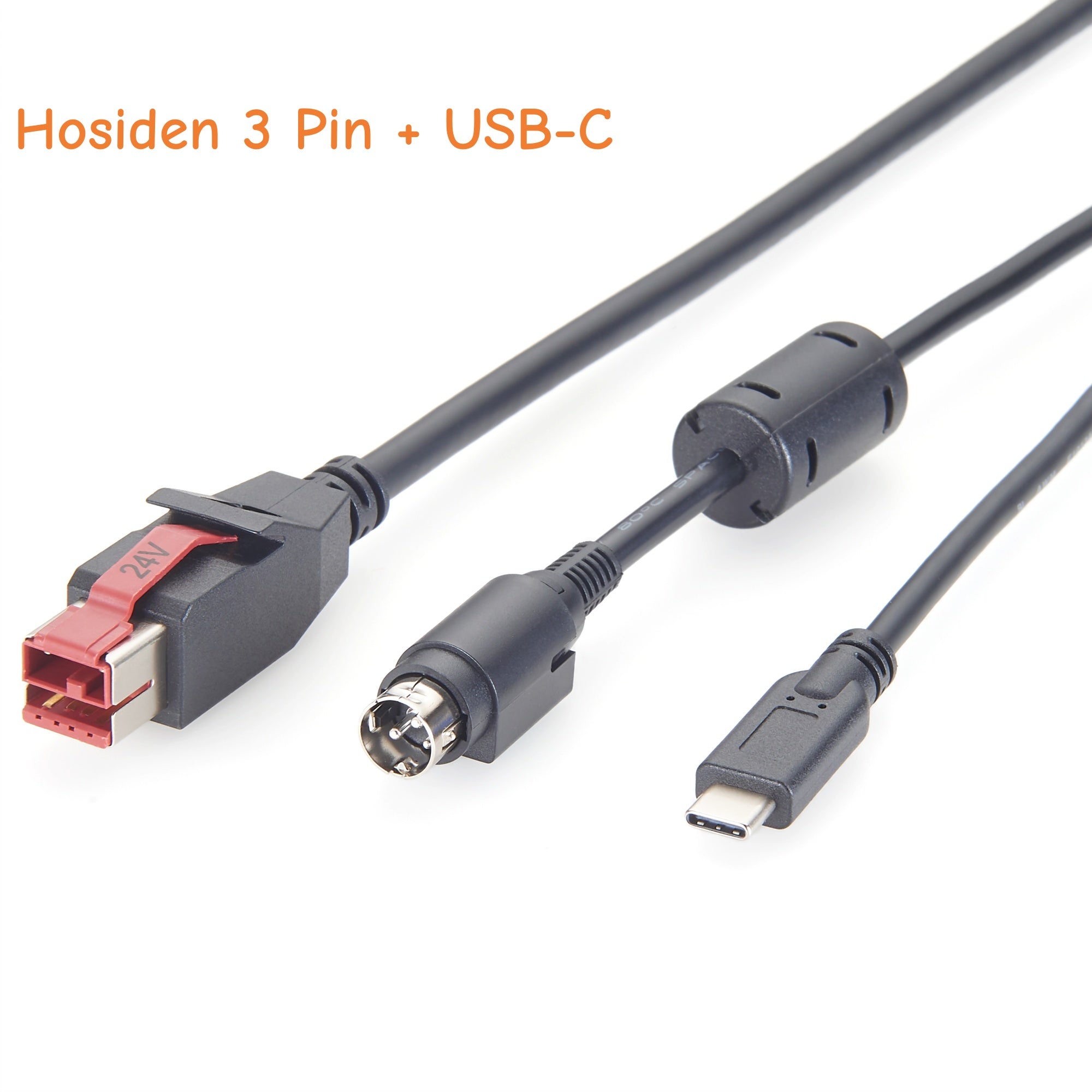 PoweredUSB Cable 24 V to Hosiden 3 Pin DIN + USB-C – Premier Cable